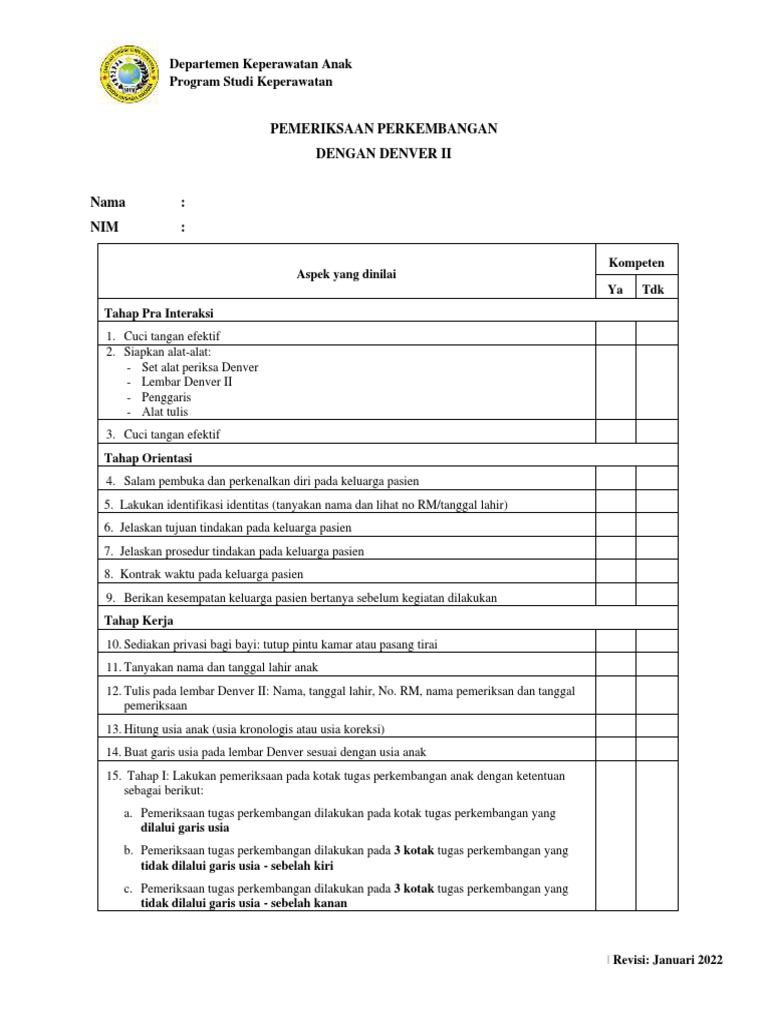 SPO Pemeriksaan Perkembangan Denver II | PDF