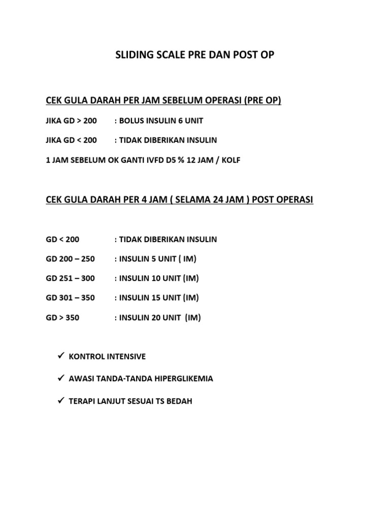 Sliding Scale Pre Dan Post Op | PDF