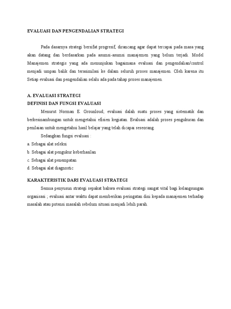 Evaluasi Dan Pengendalian Strategi | PDF