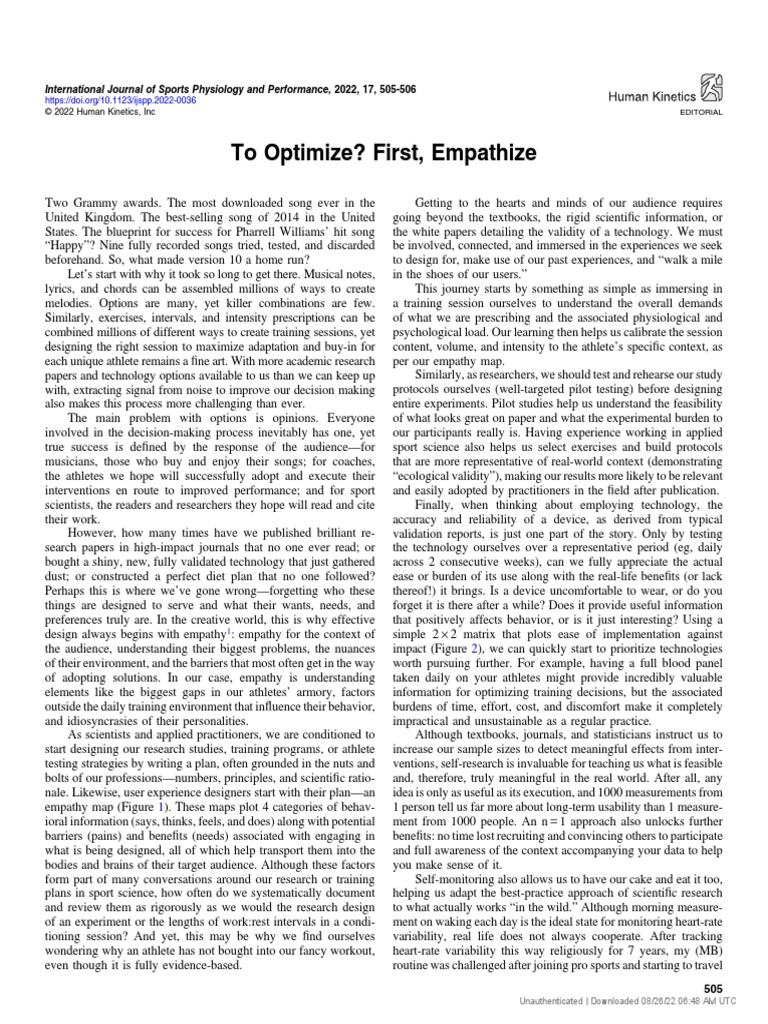 Martin Buchheit (2022) To Optimize? First, Empathize | PDF | Empathy | Experiment