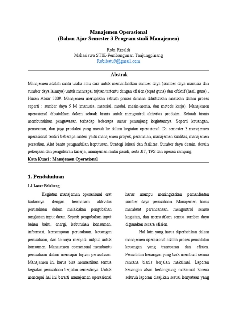 Jurnal Manajemen Operasional | PDF