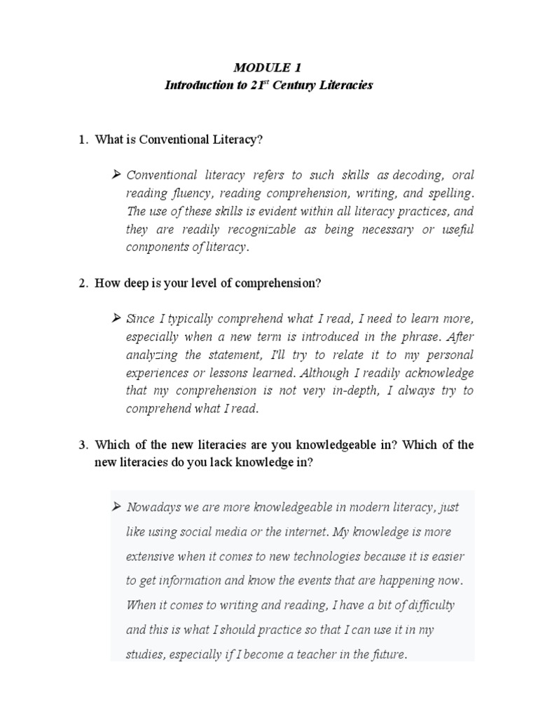 Module 1 | PDF | Literacy | Reading Comprehension