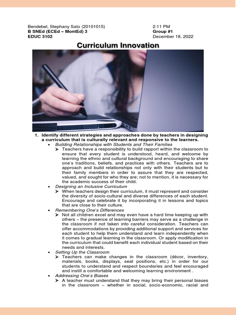 Educ 3102 Bendebel Curriculum Innovation | PDF | Differentiated ...