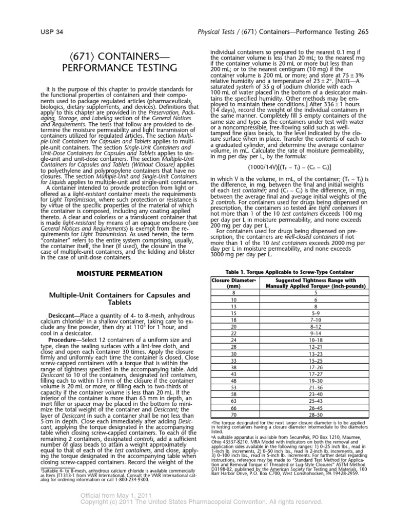 671 - Containers - Performance Testing | PDF | Spectrophotometry ...