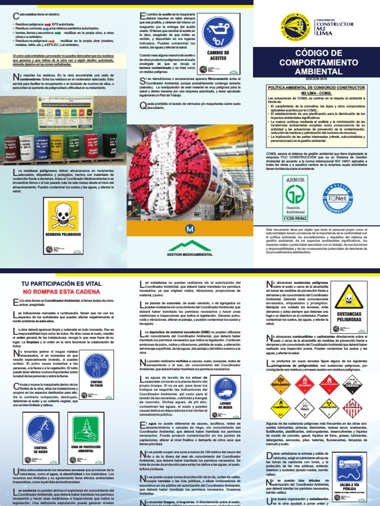 Triptico Codigo de Comportamiento Ambiental | PDF | Residuos | Vertedero