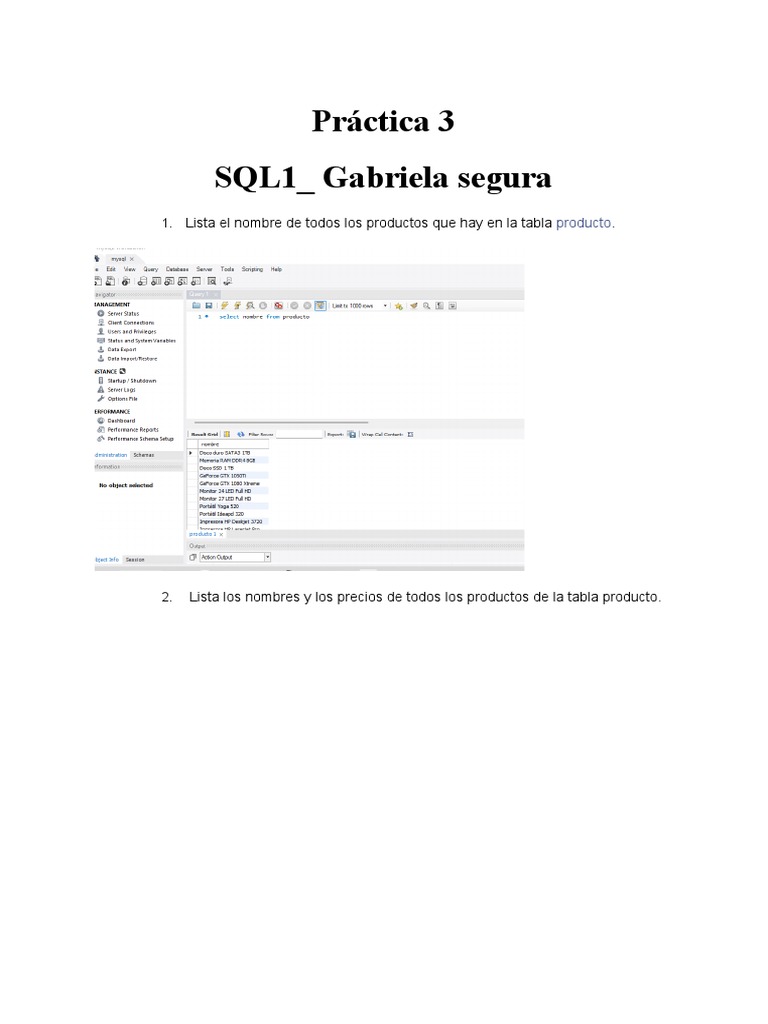 Práctica 3 - SQL - I - Gabriela - Segura | PDF
