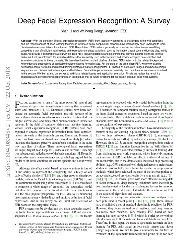Deep Facial Expression Recognition: A Survey: Shan Li and Weihong Deng ...