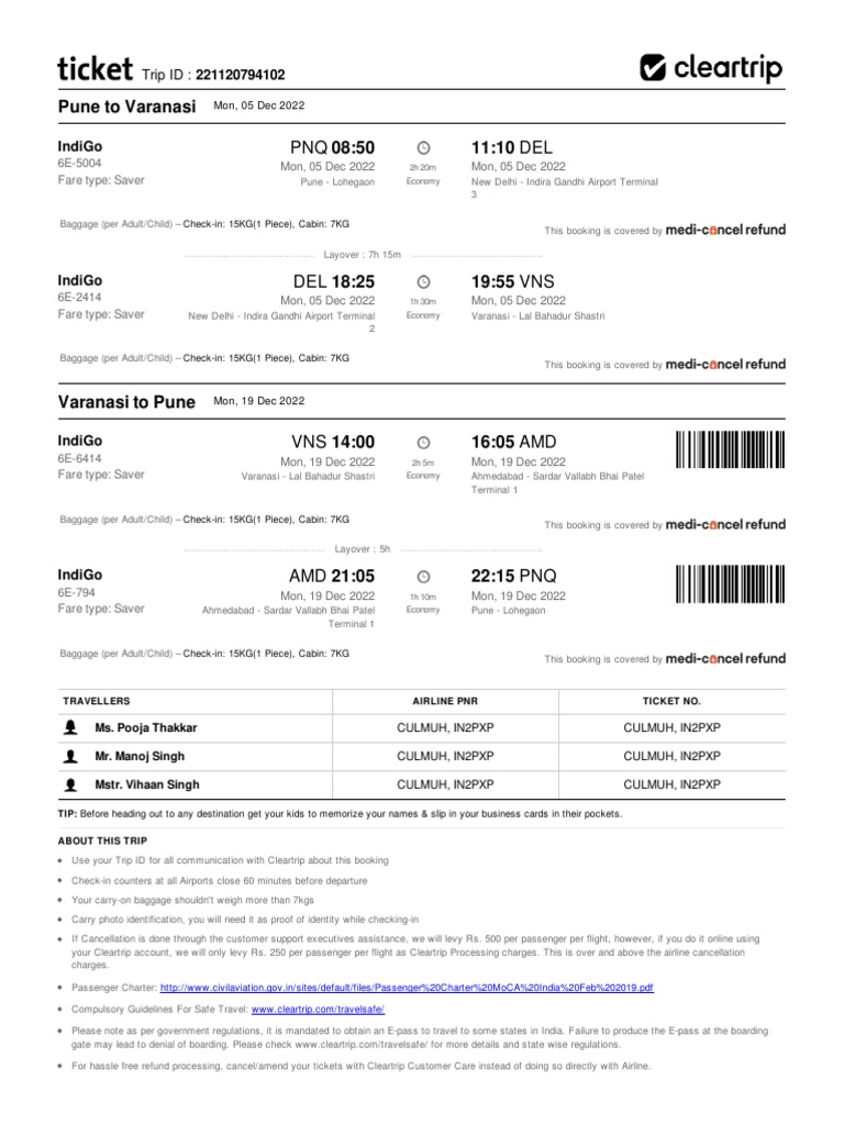 Cleartrip Flight Domestic E-Ticket | PDF | Transport | Aviation