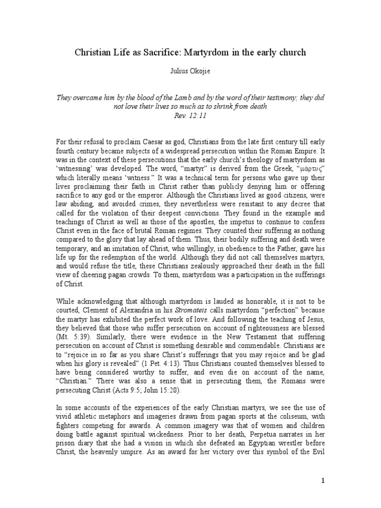 Christian Life As Sacrifice Martyrdom in | PDF | Martyr | Jesus