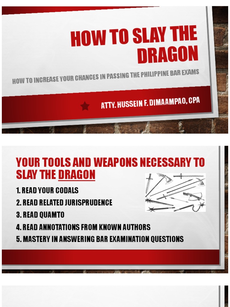 How To Slay The Dragon BAR EXAM | PDF | Treaty | Test (Assessment)