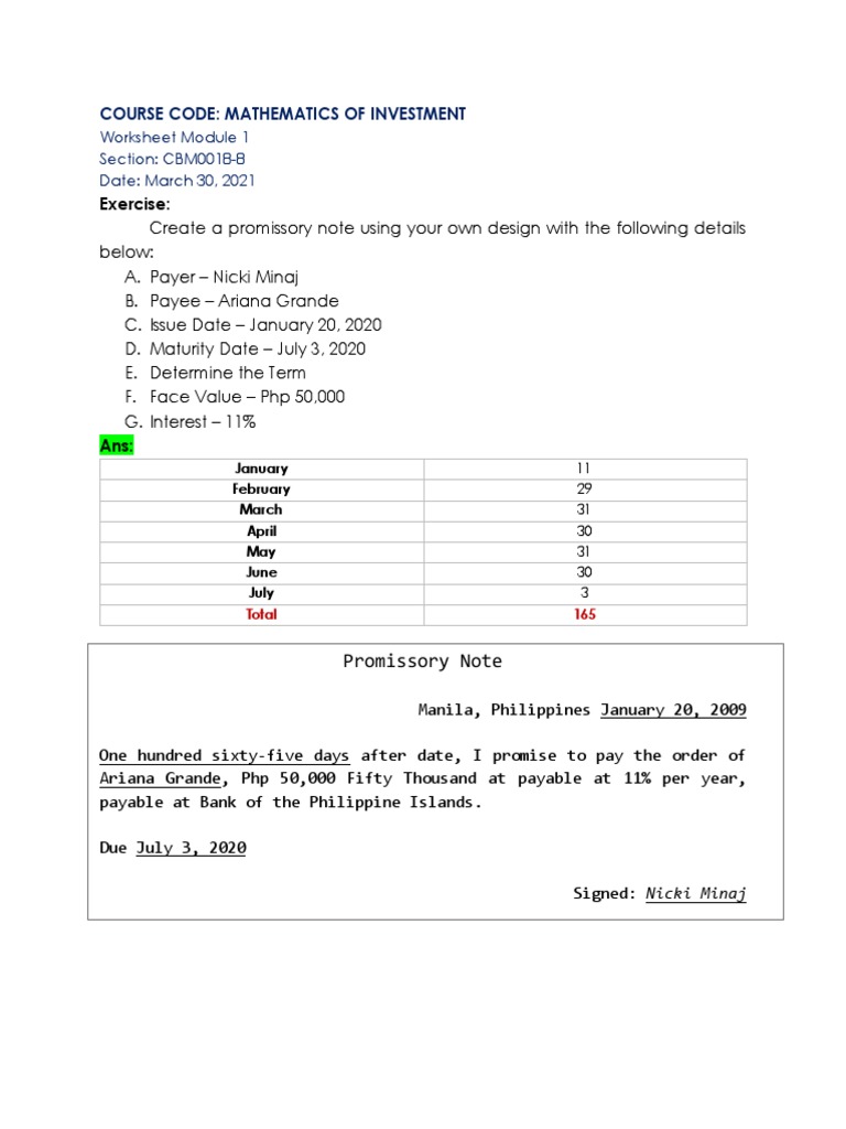 Promissory Note: Calculating Interest and Time Periods | PDF | Interest ...