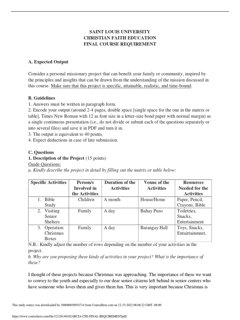 Garcia Cfe Final Requirement PDF | PDF | Incarnation (Christianity) | Jesus