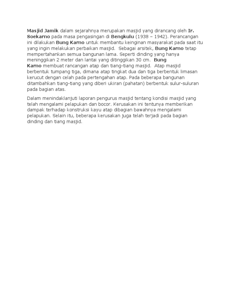 Sejarah Masjid Jamik Bengkulu | PDF