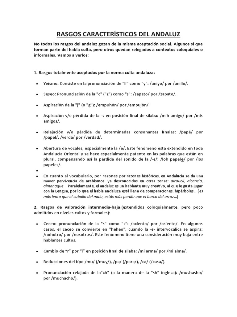 Rasgos Del Andaluz | PDF | Cognición | Comunicación humana