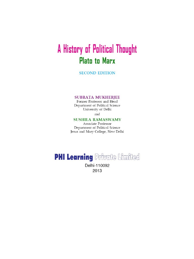 Subrata Mukherjee, Sushila Ramaswamy - A History of Political Thought - Plato To Marx, Second ...