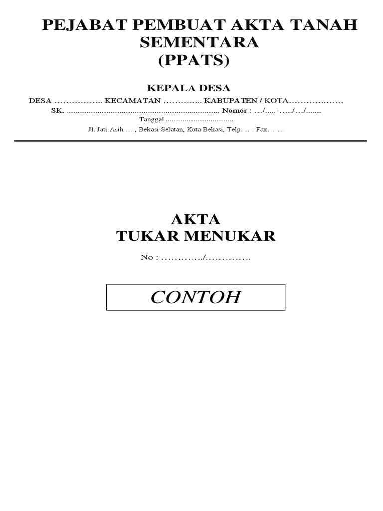 #2 Lampiran - Akta Tukar Menukar - contohPPATS - KADES | PDF