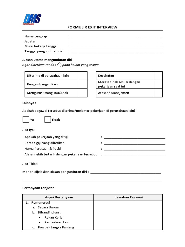 Contoh Formulir Exit Interview | PDF