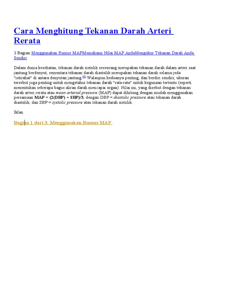 Cara Menghitung Tekanan Darah Arteri Rerata - MAP | PDF