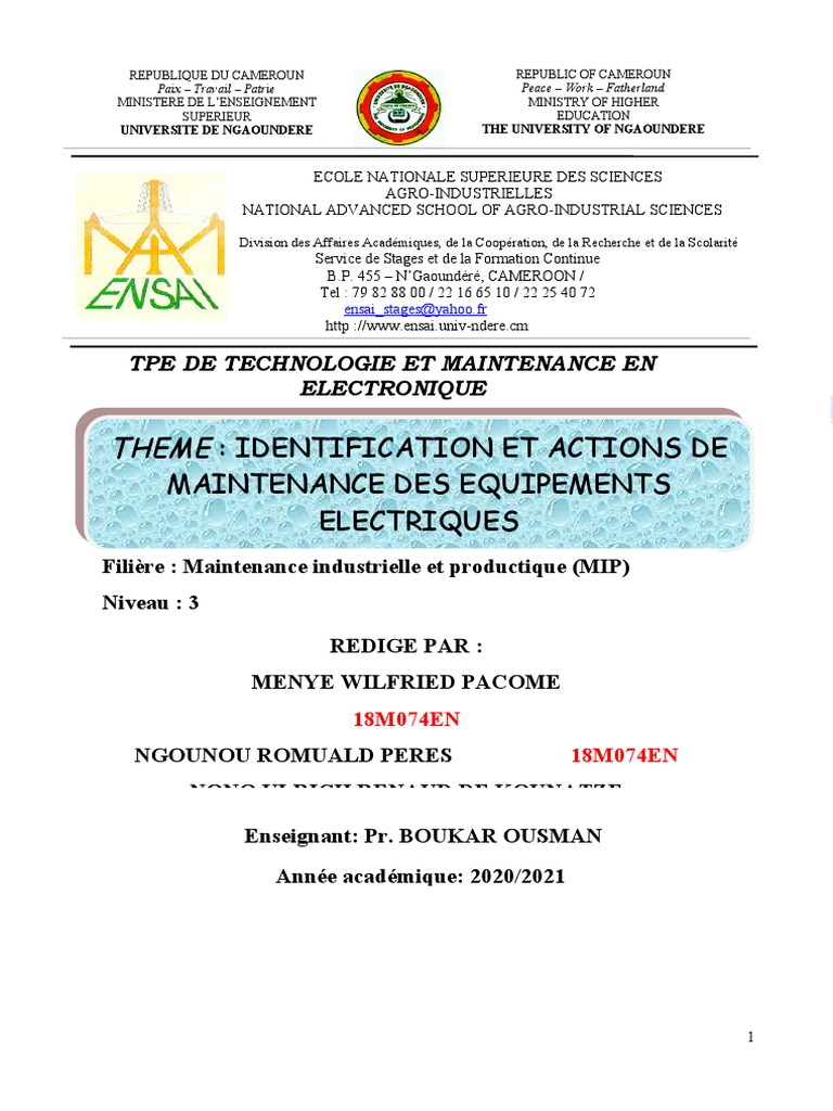 TPE TECHNOLOGIE ET MAINTO EN ELECTROTECH MENYE Good | PDF | Fusible (électricité) | Ingénierie ...