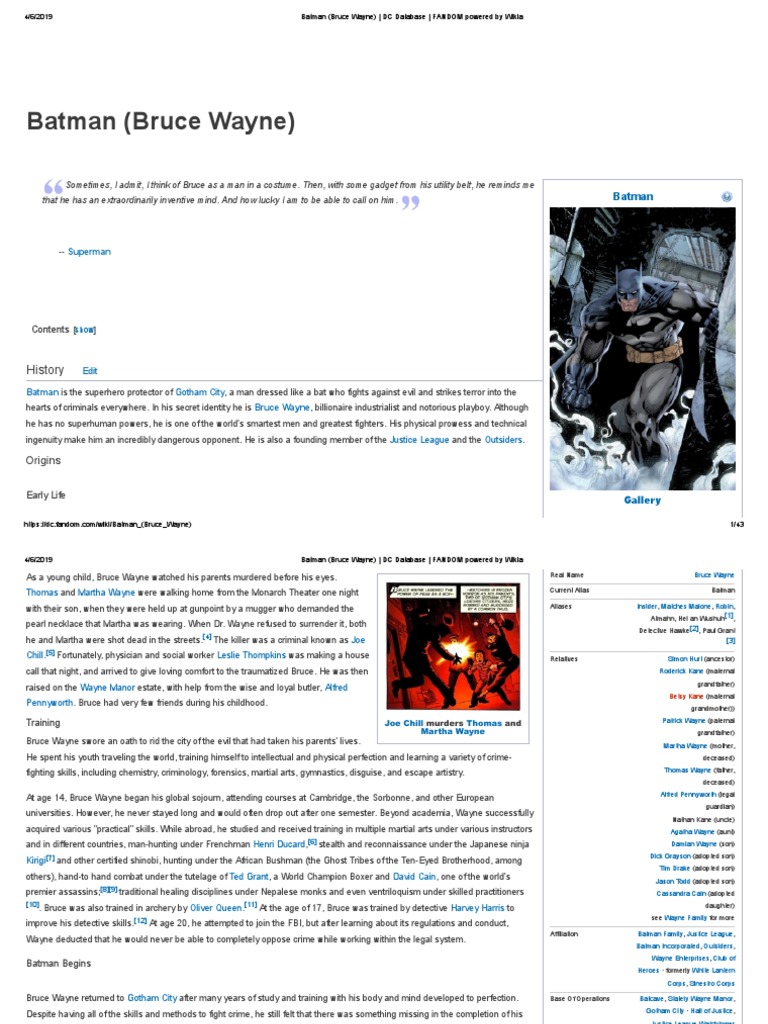 Batman (Bruce Wayne) - DC Database - FANDOM Powered by Wikia | Download Free PDF | Batman | Dc ...