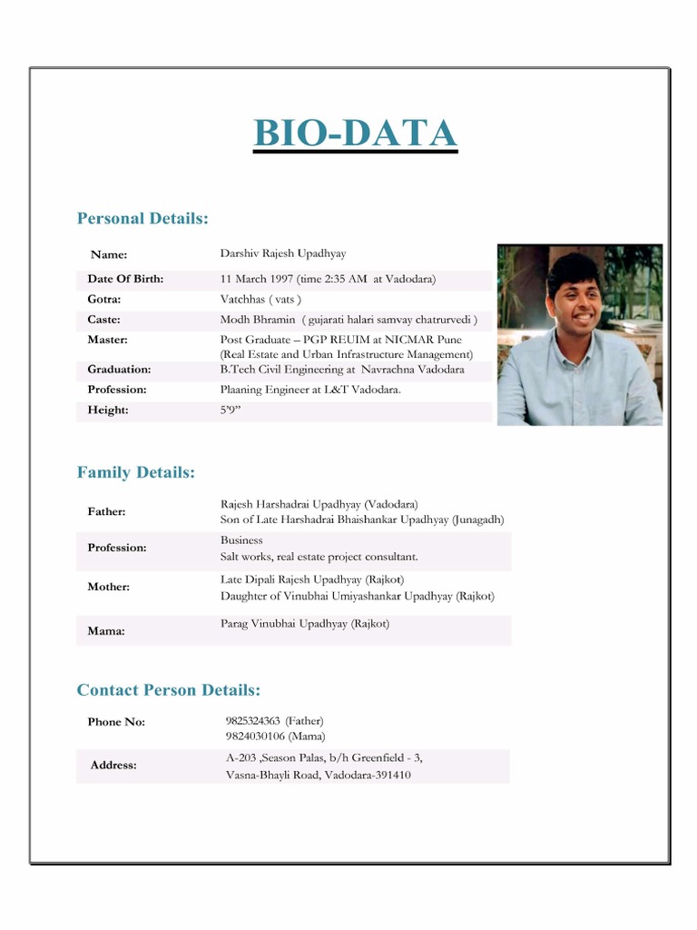 Darshiv Bio Data-1 | PDF