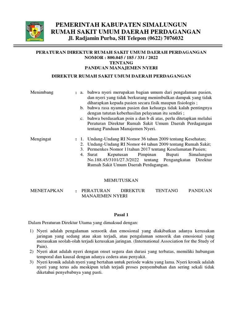Pap 1 Ep 1 Regulasi Pengelolaan Nyeri. | PDF