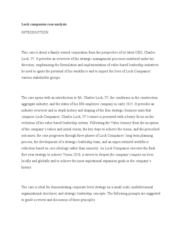 Luck Companies Case Analysis | PDF | Strategic Management | Leadership