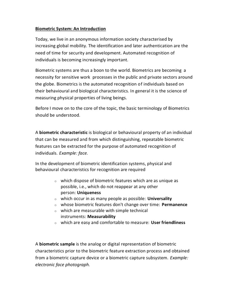 An Overview Of Biometric Systems Applications Modes Of Operation And