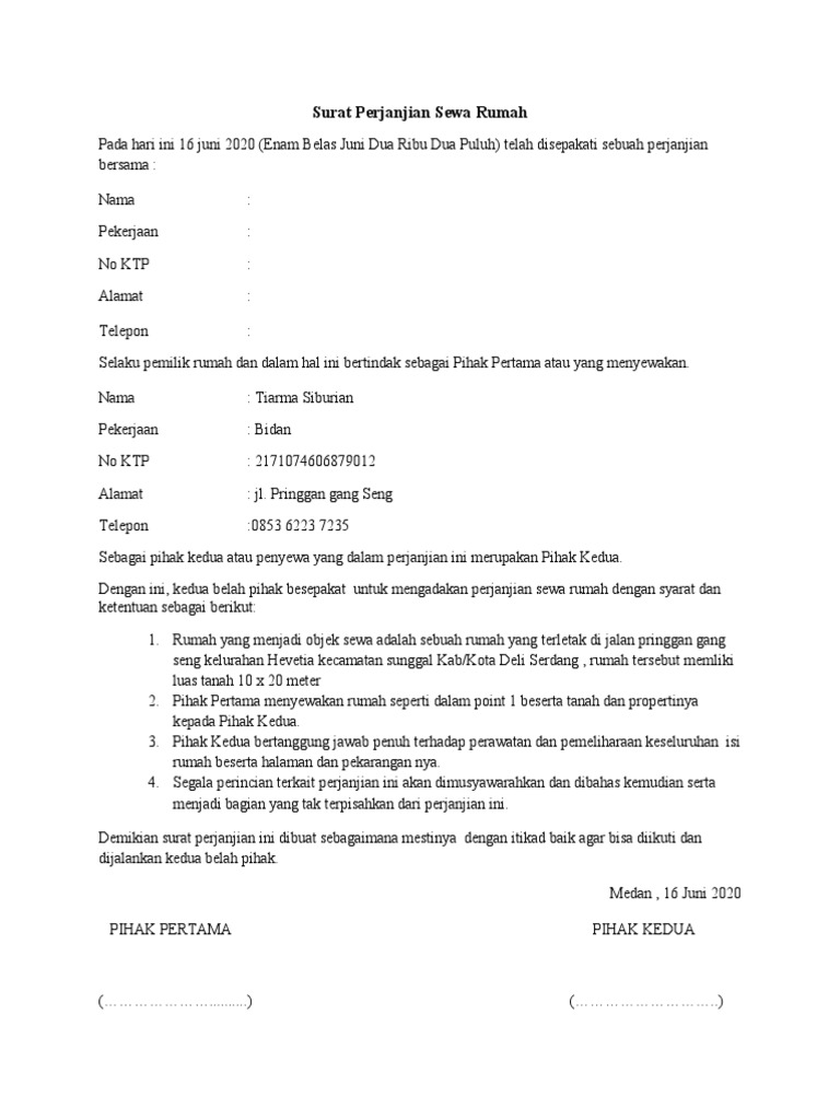 Surat Perjanjian Sewa Rumah | PDF