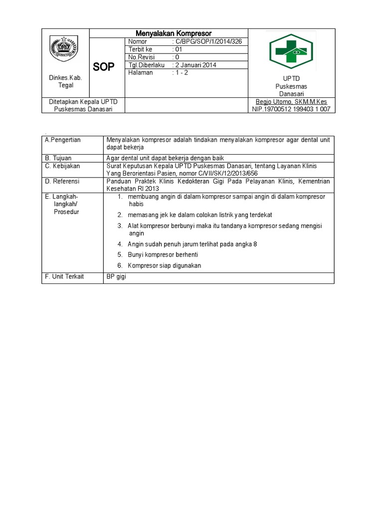 Sop Menyalakan Kompresor | PDF