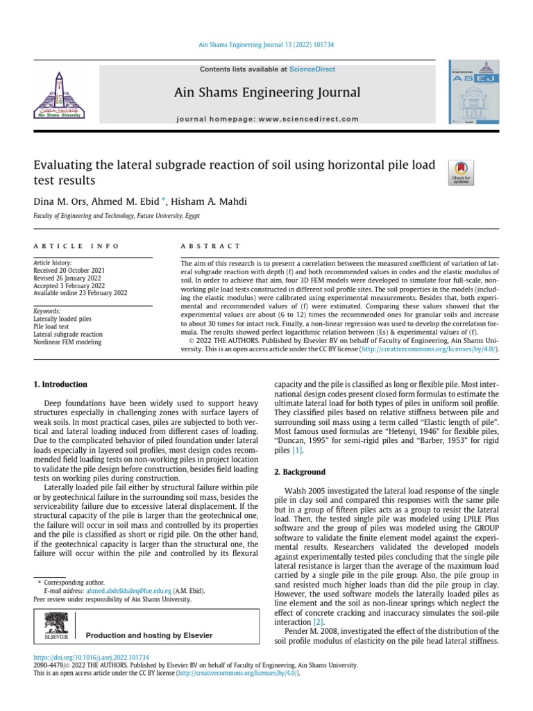 Ain Shams Engineering Journal: Dina M. Ors, Ahmed M. Ebid, Hisham A ...