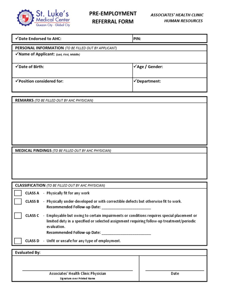 Pre-Employment Medical Forms | PDF | Physical Examination | Vaccines