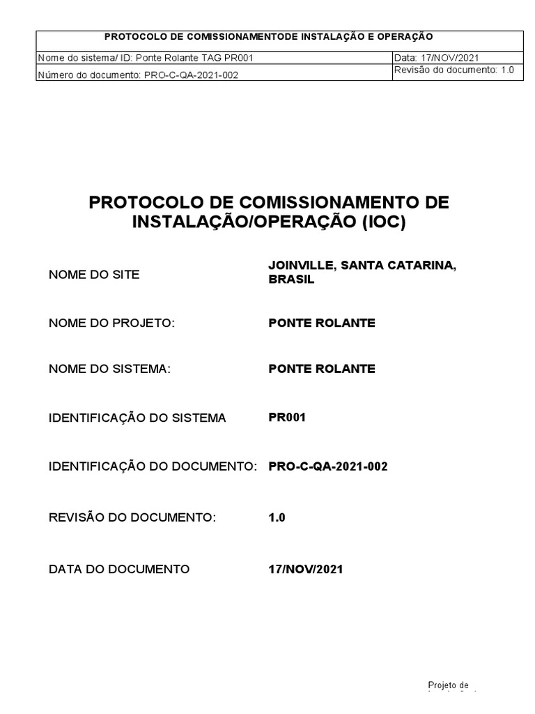 Modelo - Protocolo Comisisonamento | PDF