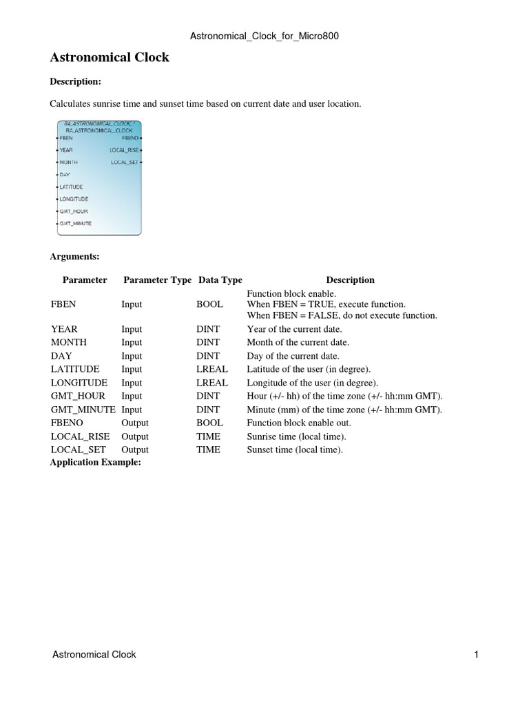 Astronomical Clock For Micro800 | PDF | Parameter (Computer Programming) | Clock