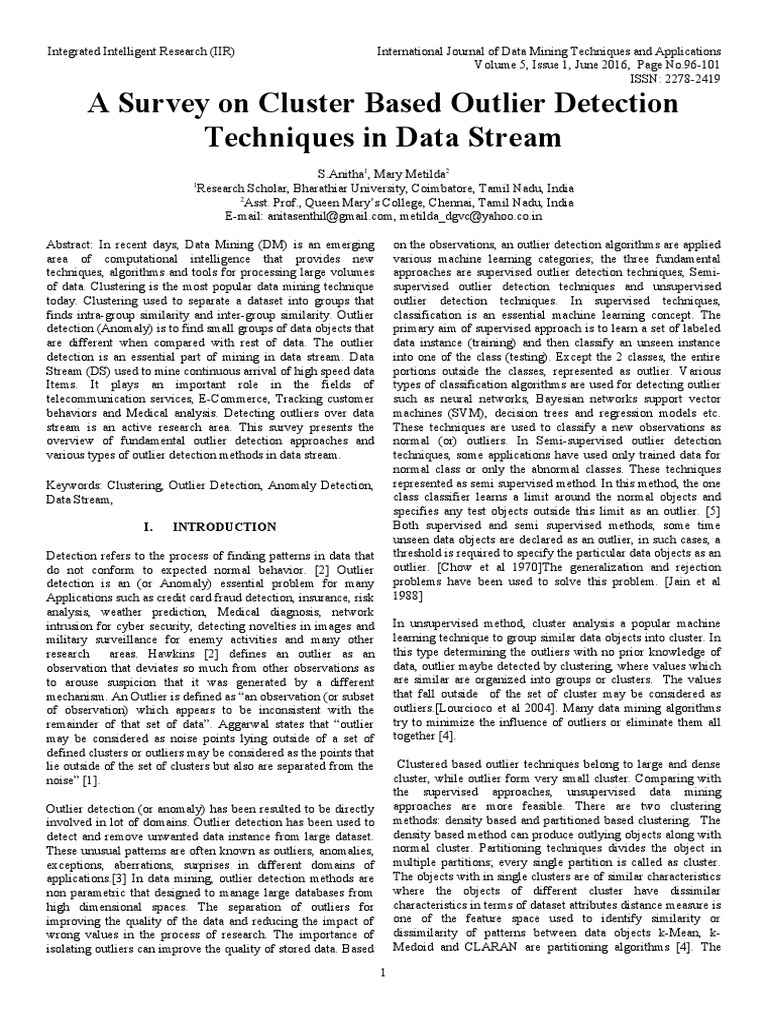 A Survey On Cluster Based Outlier Detection Techniques In Data Stream Download Free Pdf 6841
