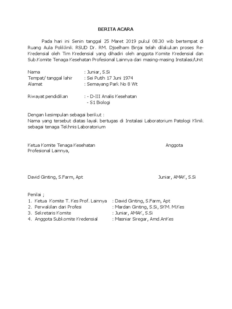 Berita Acara Kredensial | PDF