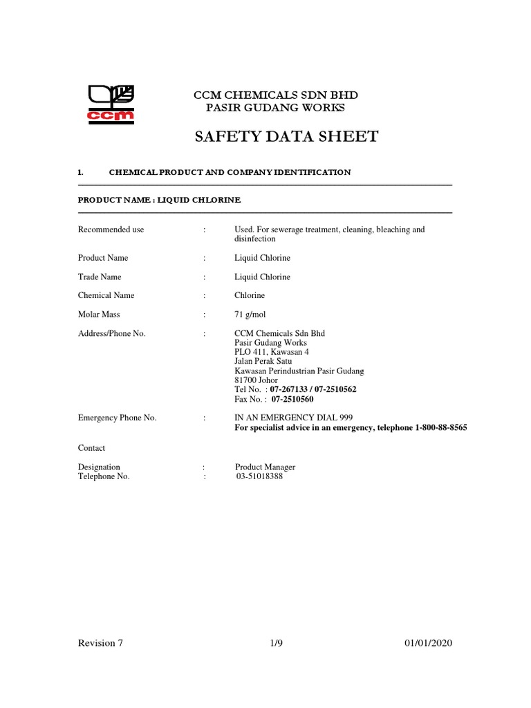 Sds cl2 Eng | PDF | Personal Protective Equipment | Firefighting
