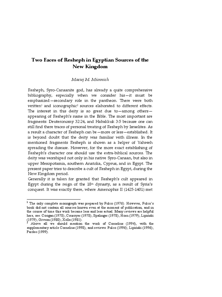 Two Faces of Resheph in Egyptian Sources | PDF | Ancient Egypt
