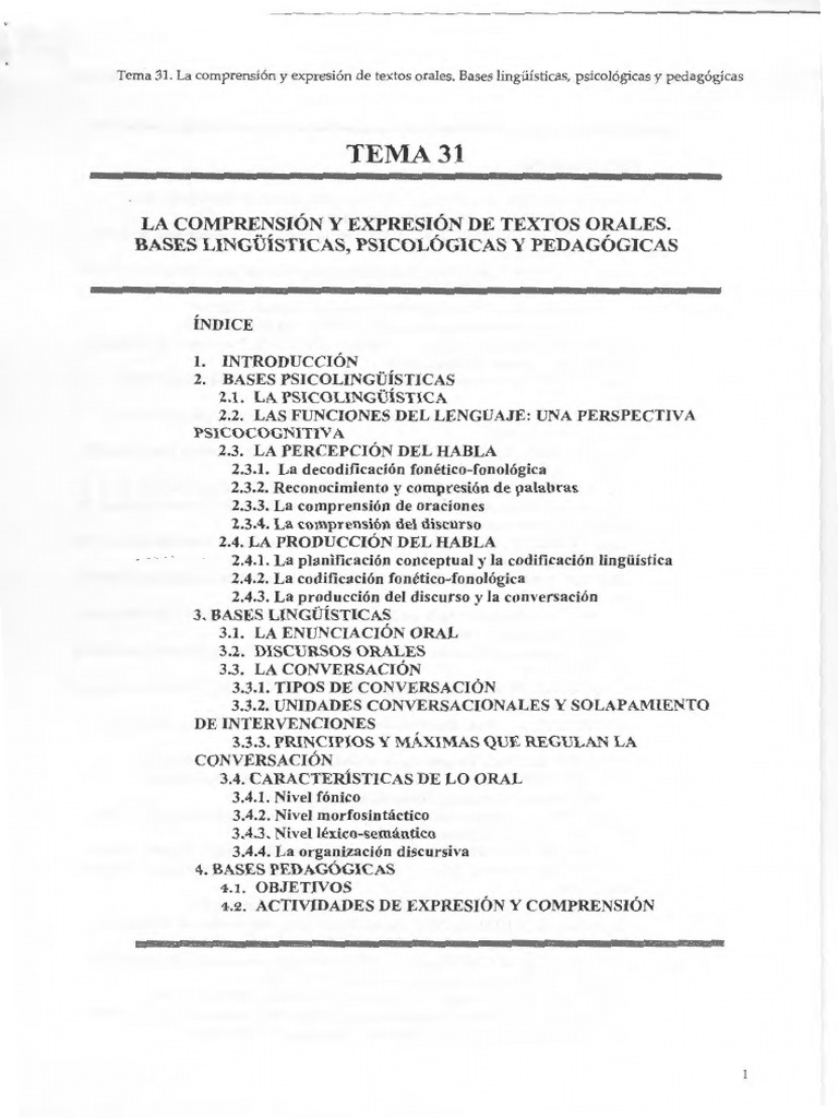 Tema 31 | PDF | Oración (Lingüística) | Psicolingüística