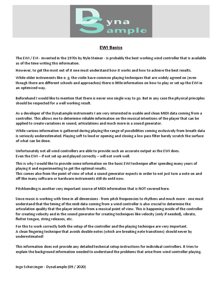EWI Basics | PDF | Music Technology | Musical Instruments