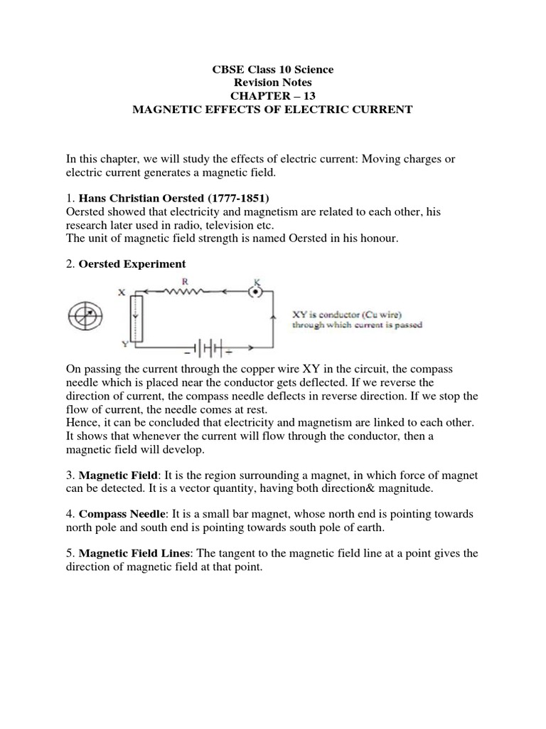 CH 13 Magnetic Effects of Electric Current Notes | PDF ...