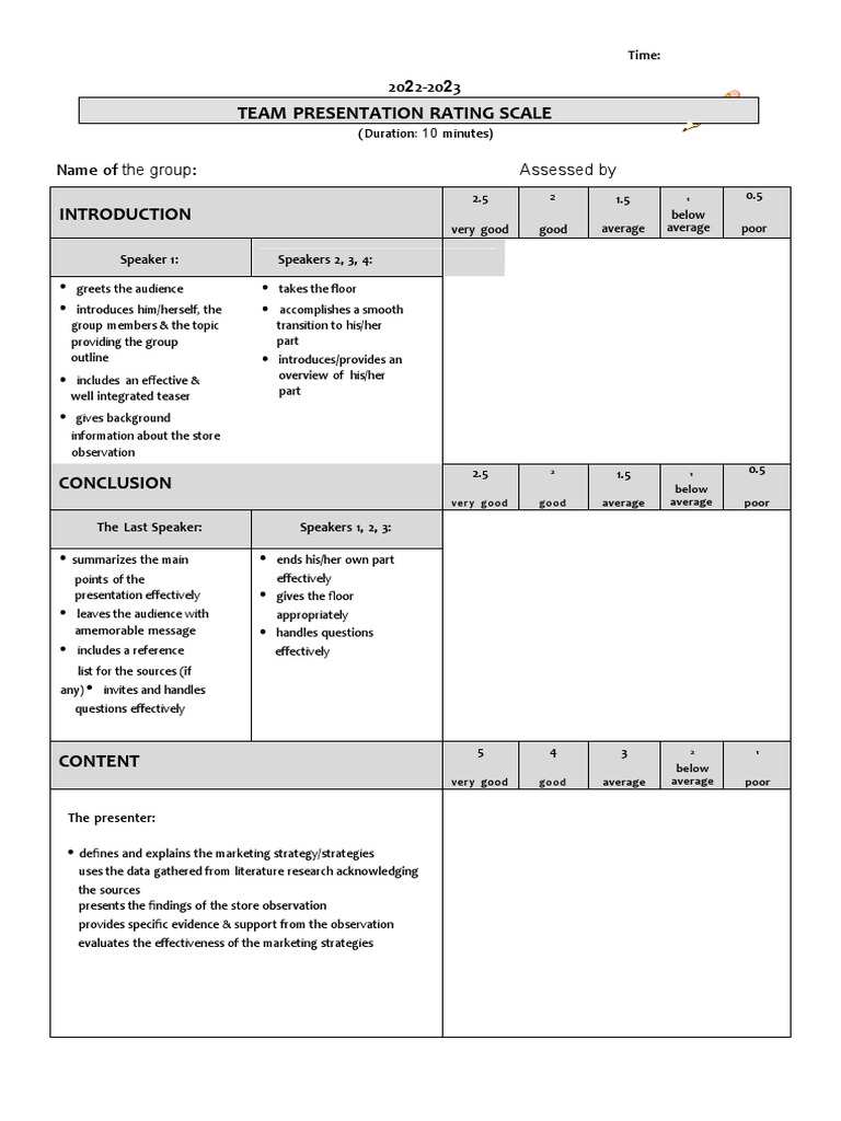 Team Presentation Rating Scale | PDF | Cognition | Linguistics