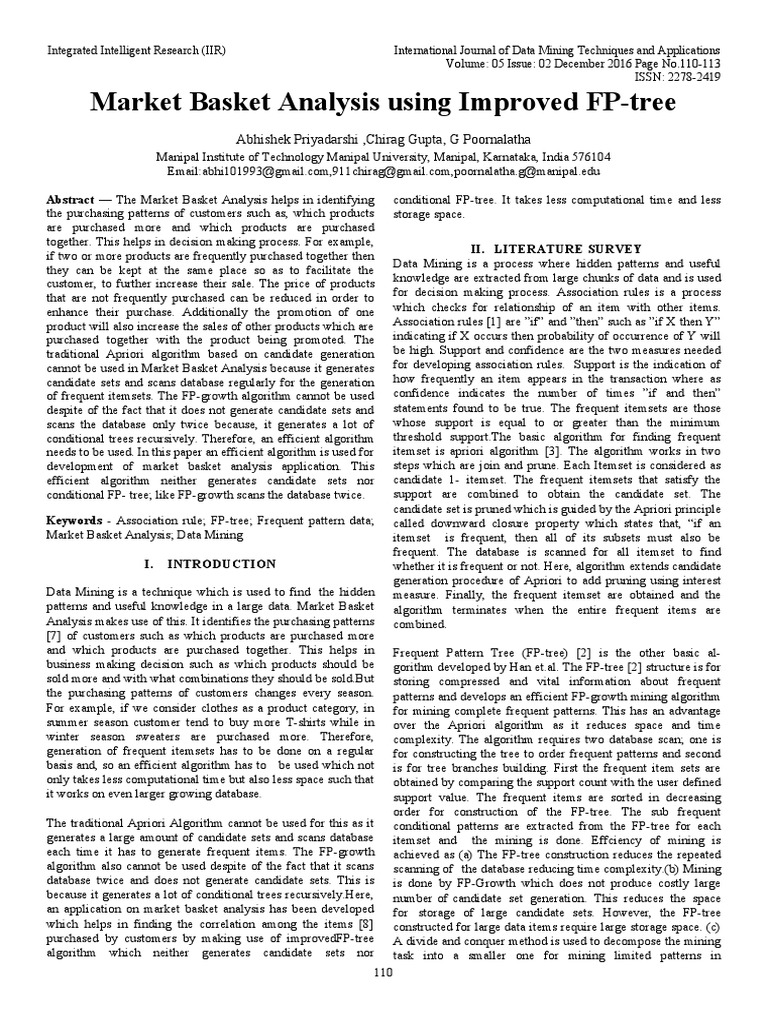 Market Basket Analysis Using Improved FP-tree | Download Free PDF | Computer Data | Data