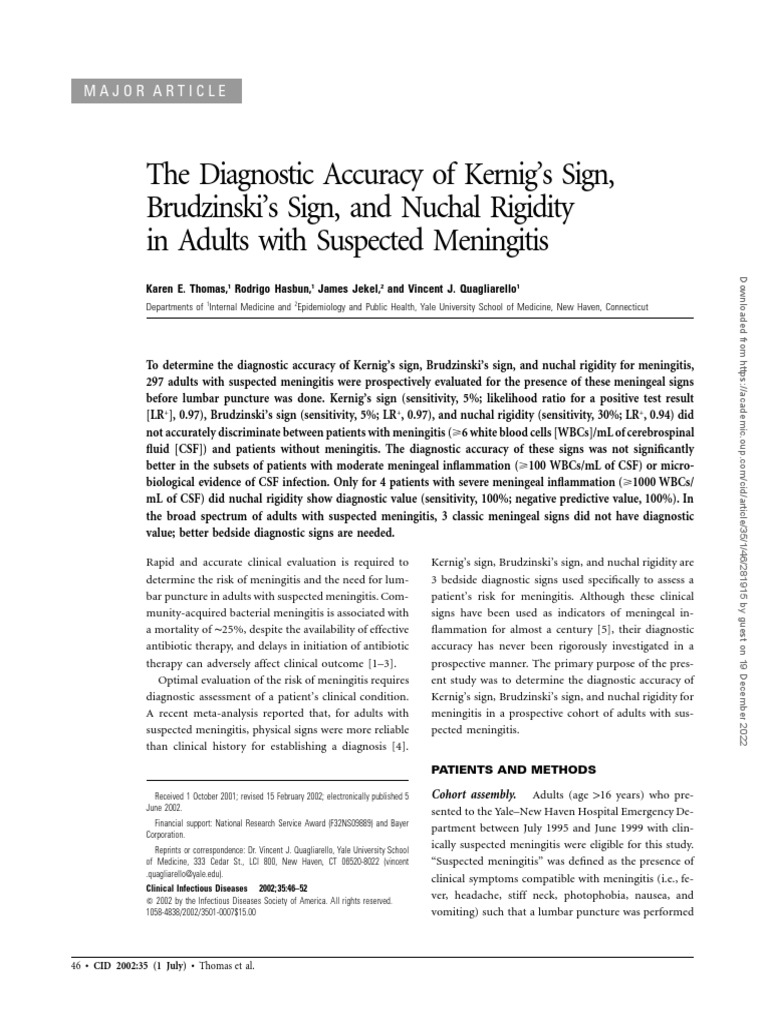 The Limited Diagnostic Value of Kernig's Sign, Brudzinski's Sign, and ...