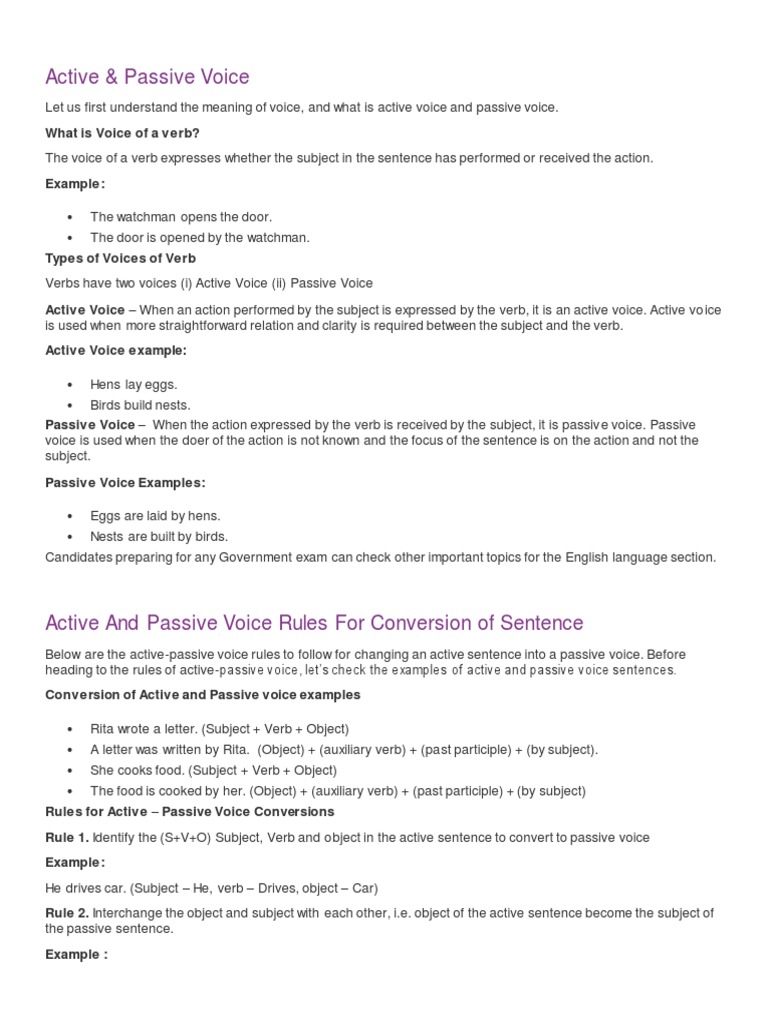 Active and Passive Voice Rules Explained | PDF | Verb | Subject (Grammar)
