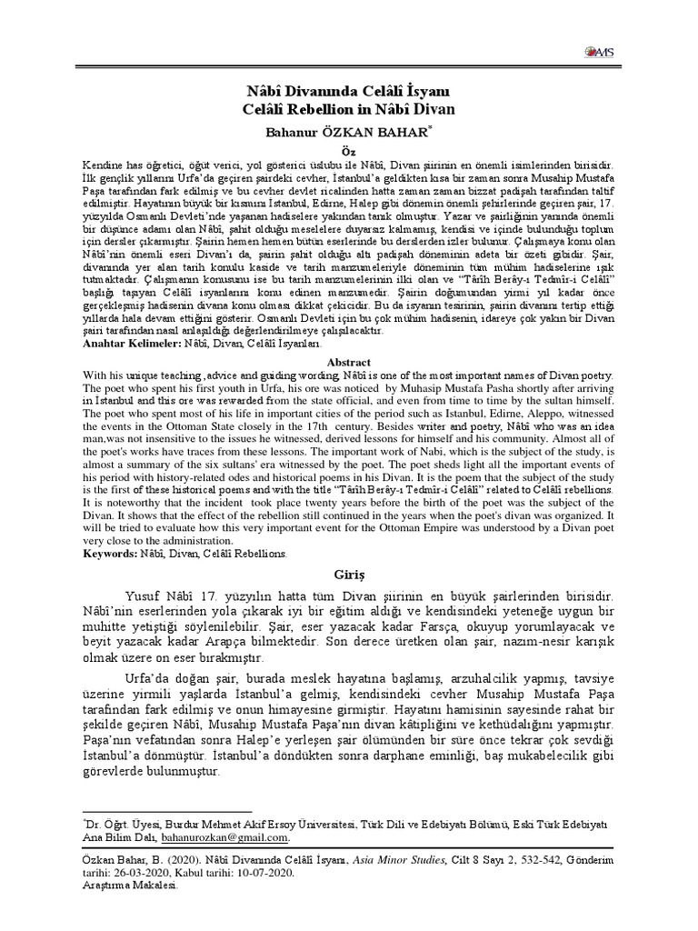 Nâbî Divanında Celâlî İsyanı | PDF