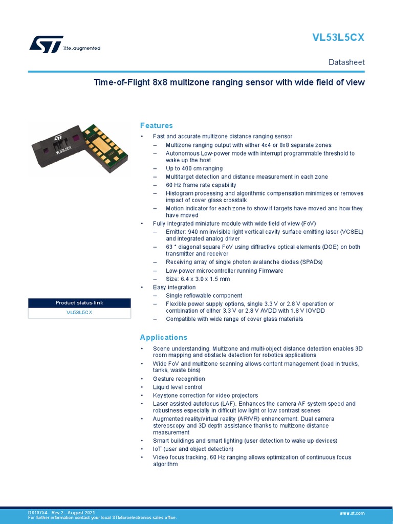 Time-of-Flight 8x8 Multizone Ranging Sensor With Wide Field of View ...
