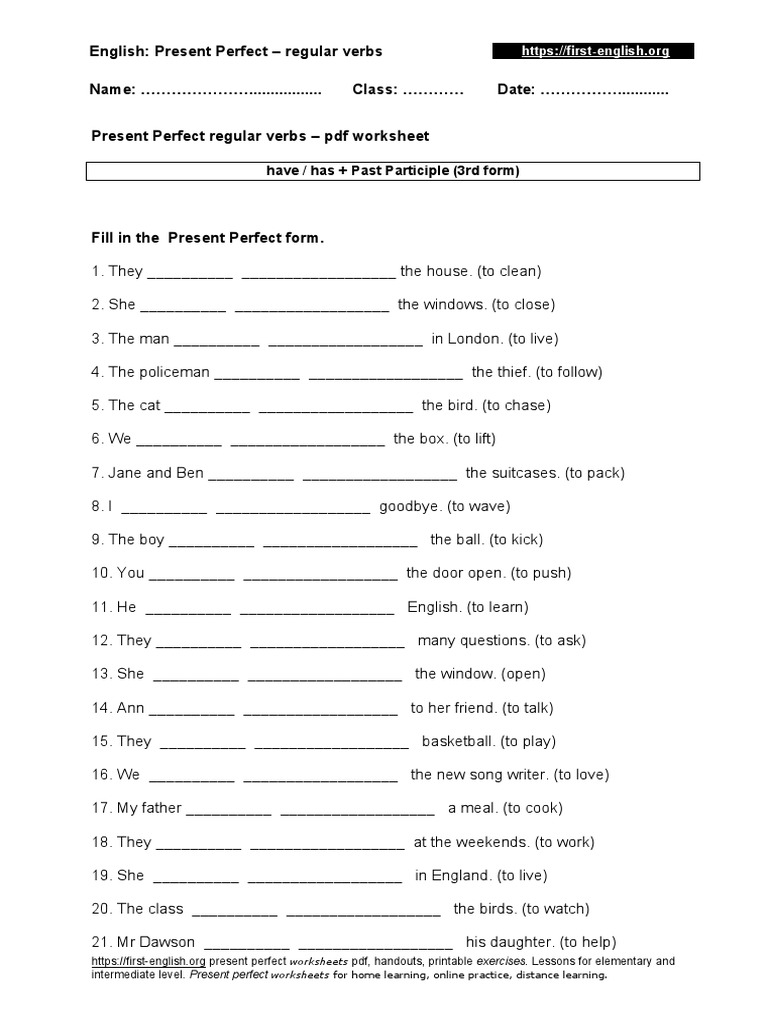 Present Perfect 04 Regular Verbs PDF | PDF