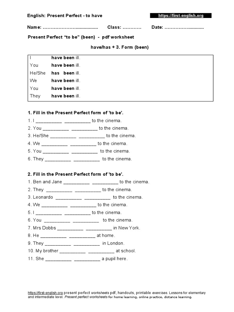 Present Perfect 15 To Be PDF Worksheet | PDF