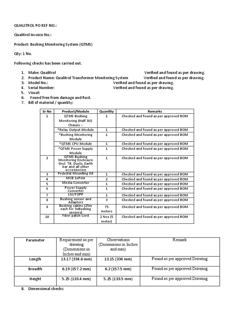 QTMS Dimension Report | PDF | Length | Equipment